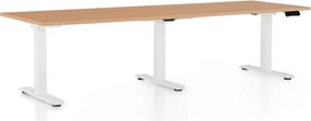 Výškově nastavitelný stůl OfficeTech Long, 240 x 80 cm, bílá podnož, buk