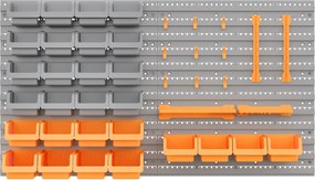 DURHAND 44-dílný organizér na nářadí na zeď 95x54 cm s 28 stohovatelnými boxy a různými háčky šedý a oranžový | Aosom