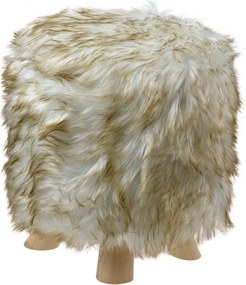 Béžový chlupatý taburet / podnožka Ottoman - Ø 32*40 cm