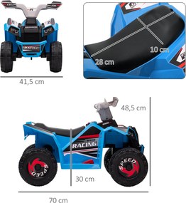 HOMCOM dětská elektrická čtyřkolka, mini elektrická čtyřkolka s funkcí jízdy vpřed a vzad, 6 V elektrické vozidlo pro děti 1,5-3 roky, 2,5 km/h, modr…