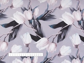 Biante Dekorační závěs PML-034 Bílé tulipány na šedém 145x230 cm