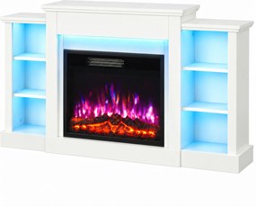 HOMCOM TV stolek s elektrickým krbem a 6 policemi, 138 cm, 900/1800 W, bílý