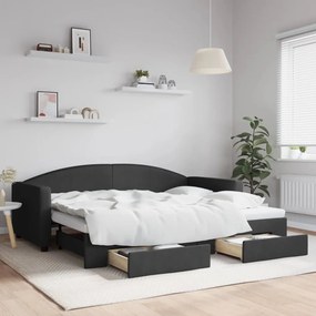 Válenda s přistýlkou a zásuvkami černá 90 x 200 cm textil 3197226