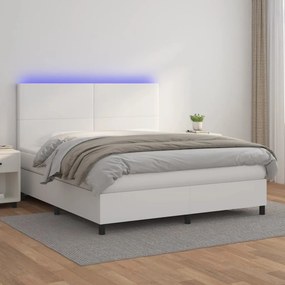 Box spring postel s matrací a LED bílá 180x200 cm umělá kůže 3135838