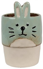 Mintový keramický květináč ve tvaru králíka Rabbit - Ø 11*17 cm