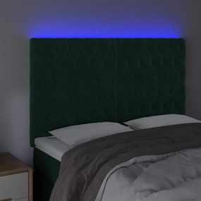 Čelo postele s LED tmavě zelené 144x7x118/128 cm samet 3122811