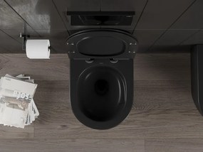 Mexen Carmen, závěsná WC mísa 490x365x340 mm, Rimless Tornádo + WC sedátko z duroplastu, černá matná, 30880185T