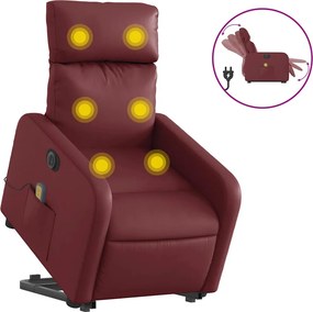 Elektrické zvedací masážní polohovací křeslo vínové umělá kůže 3206774