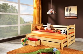 Dřevěná postel TOSIA 80x180 cm s přistýlkou a úložným prostorem borovice masiv