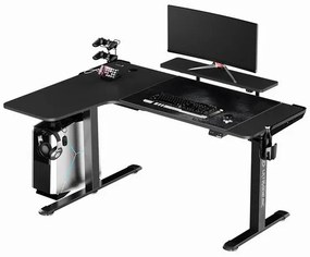 Herní stůl ULTRADESK WINGER – 111x155x60 cm, elektricky nastavitelná výška, RGB podsvícení, černá Lama Plus