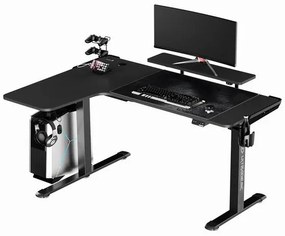 Herní stůl ULTRADESK WINGER – 111x155x60 cm, elektricky nastavitelná výška, RGB podsvícení, černá