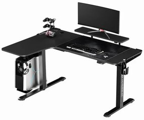 Lama Plus Herní stůl ULTRADESK WINGER – 111x155x60 cm, elektricky nastavitelná výška, RGB podsvícení, černá