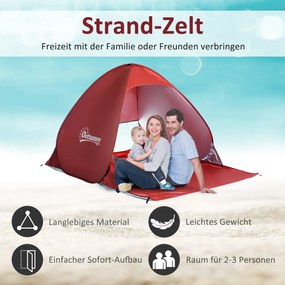 Outsunny beach shell pop up stan 200x150x119cm rychlé automatické stavění z polyesteru v červené barvě pro pláž a kempování | Aosom.de