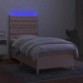 Box spring postel s matrací a LED krémová 90x190 cm textil 3135642