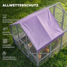 PawHut choditelný výběh pro slepice — cca 4 m², nepromokavý kryt, 2 hnízdní boxy a 2 bidýlka, bezpečnostní zámek — pro 8–10 slepic, tmavě šedý