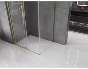 Mexen Velar L, sprchový kout s posuvnými dveřmi 100 x 110 cm, 8mm čiré sklo, zlatá matná, 871-100-110-03-55