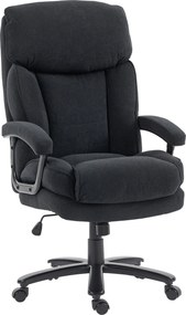 HOMCOM ergonomická kancelářská židle s vysokým opěradlem (nosnost 200 kg) – látka vzhled lnu, nastavitelná výška, houpání, široké sedadlo, černá | Aos