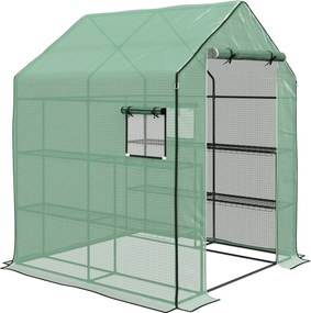 Zahradní skleník Outsunny s 3 police, balkonový skleník, zesílený tarp 135 g/m², ocelový rám, rolovací zipová vrata, pro zeleninu, rostliny a květiny,