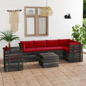 vidaXL 7dílná zahradní sedací souprava z palet + podušky borové dřevo [3061967] Barva: Červená