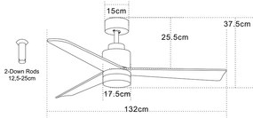 Zambelis 19135 stropní AC ventilátor s LED osvětlením, matně černá, třešňové dřevo, ø132cm