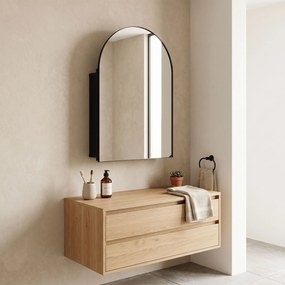 HOMCOM Zrcadlová skříňka do koupelny, klenutá koupelnová skříňka s dveřmi otočnými o 180°, 3 policemi, kovová, černá 50 x 12 x 76 cm