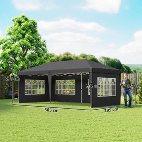 Outsunny Pavilon cca 3x6 m Vodotěsný skládací pavilon se 4 bočními stěnami, oknem Ochrana proti UV záření Přepravní taška černá