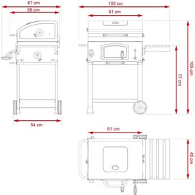 Avenberg Multifunkční BBQ gril Genius + litinový rošt + tál + pizza kámen, 70 x 103 x 105 cm