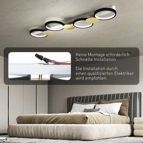 Stropní svítidlo LED 38W 1500LM 3000K-6500K Stropní svítidlo Lampa do obývacího pokoje se 4 žárovkami dálkové ovládání Černá+zlatá