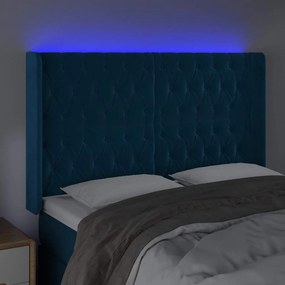 Čelo postele s LED tmavě modré 147 x 16 x 118/128 cm samet 3124436