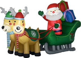 HOMCOM Vánoční Nafukovací Dekorace Santa Claus se Saněmi a 2 Sobíky s 4 LED Světly pro Zahradu a Terasu 210 cm x 70 cm x 125 cm | Aosom