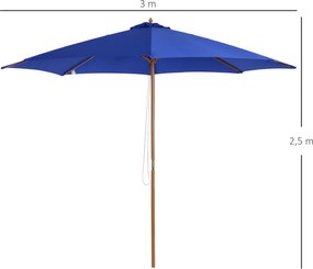 Outsunny slunečník na balkon 300 cm, dřevěný konzolový slunečník, zahradní slunečník, balkonový slunečník, bambus, modrý| Aosom
