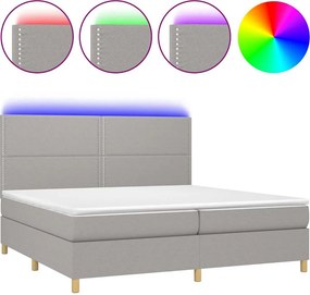 Box spring postel s matrací a LED světle šedá 200x200 cm textil 3135381