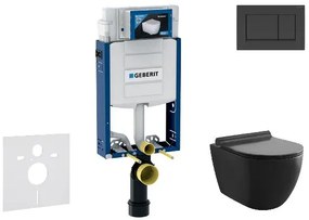 Geberit Kombifix - Set předstěnové instalace, klozetu Gaia a sedátka softclose, tlačítko Sigma30, matná černá/černá SANI15CA5500