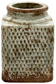 Šedo-zelená hranatá váza se vzorem a patinou Nyree - 15*15*21 cm