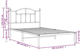 Kovový rám postele s čelem bílý 100 x 200 cm - Default Title