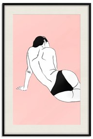 Plakát Ženské tělo - silueta bílé ženy na pastelově růžovém pozadí