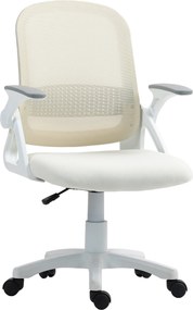 HOMCOM ergonomická síťovaná kancelářská židle se sklápěcími područkami, bederní oporou, nastavitelná výška a náklon — bílá | Aosom