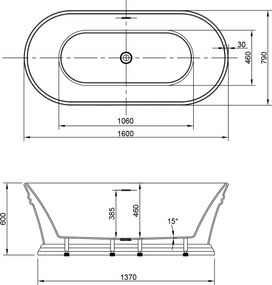 Aqualine Aqualine, ANTIK volně stojící vana 160x79cm, bílá, E2679