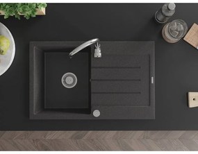 Mexen Bruno, 1-komorový granitový dřez s odkapávačem 80x50 cm a kuchyňskou baterií Telma, černá-skvrnitá, 6513-76-670200-00