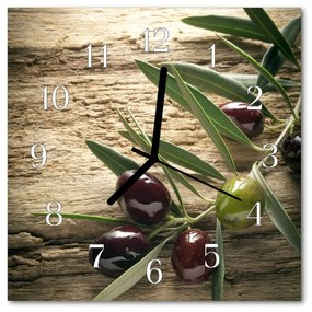 Nástenné skleněné hodiny olivy 30x30 cm