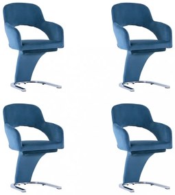 Jídelní židle 4 ks samet / chrom Dekorhome Modrá