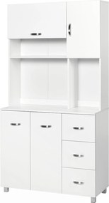 HOMCOM Moderní Kuchyňská Skříňka s 3 Zásuvkami, 4 Dveřmi a Nastavitelnými Policemi pro Jídelnu a Obývací Pokoj 100x39,5x183,5 cm Bílá | Aosom