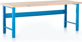 Výškově nastavitelný dílenský stůl Basic s čelní deskou 200 x 80 cm, modrá - ral 5012