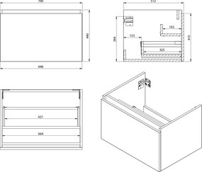 Sapho Lorea koupelnová skříňka 141/70 x 46 x 51,5 cm levá dub collingwood černá mat LE070-1935-03