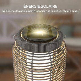 Outsunny Solární venkovní lampa, zahradní stojací lampa s PE ratanovým LED osvětlením, automatický vypínač Ø18 x 37 cm Šedá | Aosom