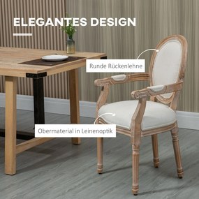 HOMCOM Jídelní židle Kuchyňská židle s imitací lnu, Jídelní židle, Křeslo s opěradlem, Dřevěné nohy, Čalouněná židle do 150 kg, pro Obývací pokoj, Ku…