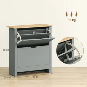 HOMCOM Botník se 2 sklápěcími přihrádkami, nastavitelná přepážka pro 8-12 párů bot, 72 x 26 x 80 cm, světle šedý