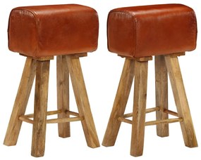 246685 vidaXL Barové židle 2 ks pravá kůže a masivní mangovníkové dřevo