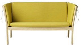 Pohovka J148 z dubového masivu - dvoumístná, textilní potah barva potahu:: žlutá, Barva rámu:: světlý dub