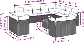 13dílný zahradní sedací souprava s poduškami černý polyratan 3223948